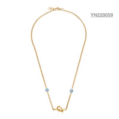 China ODM Luxury Brand Double Blue Eye Gold Stacking Necklace Stainless Steel for sale