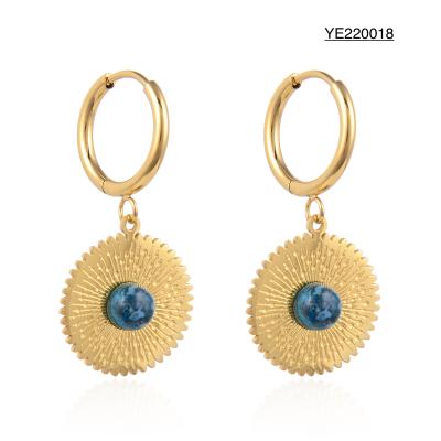 China Low Key Luxury Round Turquoise Earrings K Gold Stainless Steel Drop Earrings for sale