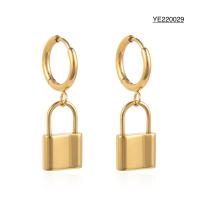 China CE Female Stainless Steel Gold Earrings Vintage Lock Metal Pendant Earrings for sale