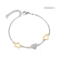 China Engagement 3 Heart Rhinestone Bangle Bracelet Stainless Steel for sale