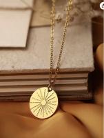 China Stainless Steel 14k Gold Necklace Sunflower Engraved Pendant Necklace For Party for sale