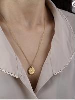 China Stainless Steel 14k Gold Necklace Sunflower Engraved Pendant Necklace For Party for sale