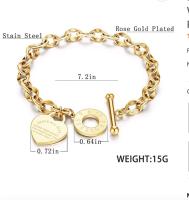China 20cm Texture Stainless Steel Bangle Heart Buckle Thick Gold Chain Bracelet Womens for sale