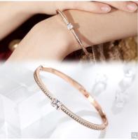 China Womens Trendy Wrist Snap Bracelet Rhinestone Stainless Steel Bangle for sale