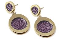 China Vintage Stainless Steel Gold Earrings 90s Retro Green Purple Round Drop Earrings for sale
