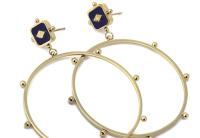 China Saya 18k Stainless Steel Gold Earrings Blue Gem Earrings For Party for sale