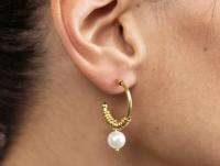 China Everyday Wear Pearl Hoop Earrings 25mm Stainless Steel Drop Earrings for sale