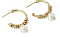 China Everyday Wear Pearl Hoop Earrings 25mm Stainless Steel Drop Earrings for sale