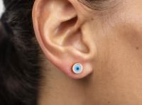 China Evil Eye Stainless Steel Gold Earrings Niche Luxury Fashion Blue Eye Earrings for sale