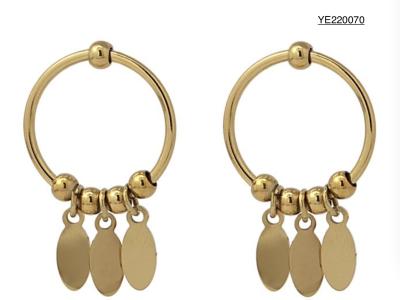China Luxury Decoration Round Tassel Earrings Stainless Steel Gold Drop Earrings for sale
