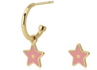 China Cute Pink Childlike Star Hoop Earrings 18K Gold Stainless Steel Earrings for sale