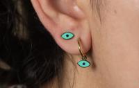 China Unique Delicate Stainless Steel Gold Earrings Green Pink Eye Epoxy Earrings for sale