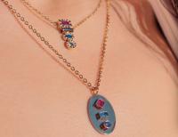 China Trendy 14k CZ Gold Jewelry Tricolor Gemstone Tag Pendant Necklace for sale