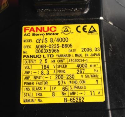 China A06B-0235-B605 FANUC A06B-0235-B605 Servo Motor for sale