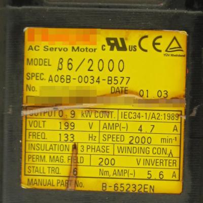 China A06B-0034-B577 AC Servo Motor A06B0034B577 Used for sale