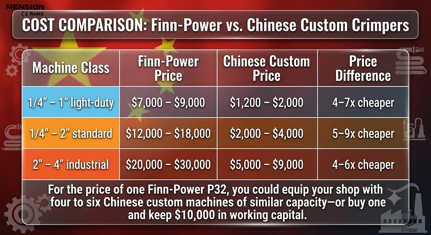 Machine Class | Finn-Power Price | Chinese Custom Price | Price Difference