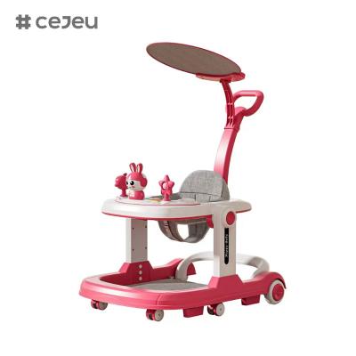 China 2 in 1 Baby Walker with 3 Height Adjustments 6 Wheels Brake Music Toys Safety Anti Fall Strip Linen Seat for sale