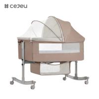 China Foldable Baby Cot with Wheels and Mattress Adjustable Bassinet Side Bed 0-15kg for sale