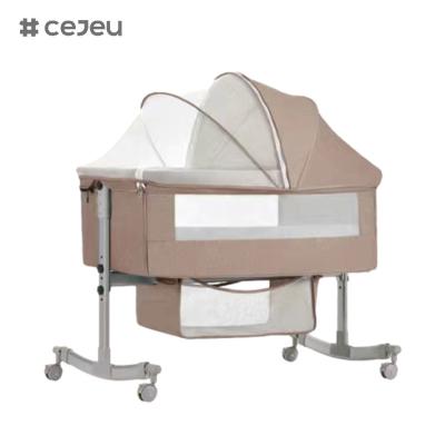 China Foldable Baby Cot with Wheels and Mattress Adjustable Bassinet Side Bed 0-15kg for sale
