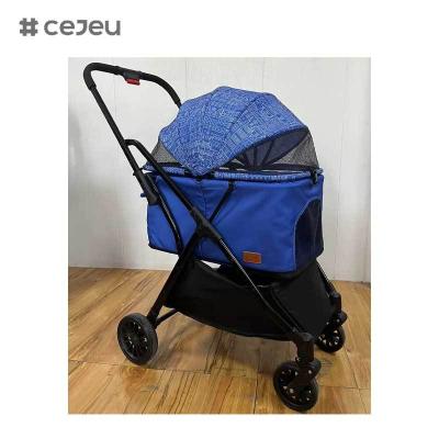 China Foldable Lightweight 4-Wheel Pet Stroller 15kg Capacity Waterproof Eco-Friendly Antibacterial Coating for sale