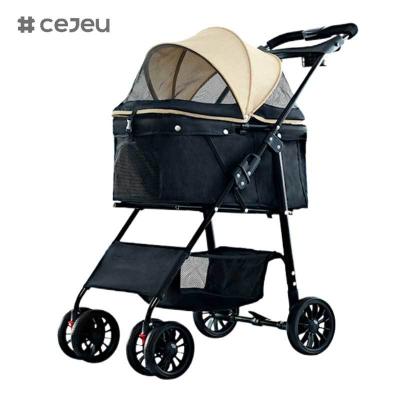 China Wholesale Luxury 4 Wheel Folding Cat Stroller 15kg Capacity Washable Bag Easy Assemble Pet Trolley for sale