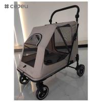 China Large Dog Stroller 50kg Capacity Foldable Frame Adjustable Handle Breathable Mesh Four Wheel Pet Pram for sale
