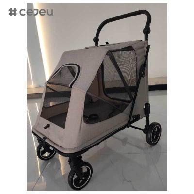 China Large Dog Stroller 50kg Capacity Foldable Frame Adjustable Handle Breathable Mesh Four Wheel Pet Pram for sale