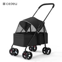 China Lightweight Pet Stroller 0-15kg Detachable Folding Dog Cart with Aluminum Alloy Frame for sale