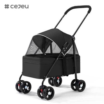 China Lightweight Pet Stroller 0-15kg Detachable Folding Dog Cart with Aluminum Alloy Frame for sale