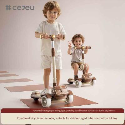 China CJ-JQX-615-1 Child Seat Multifunctional 3-in-1 Steel Foldable Tricycle Scooter LED Light Plastic Wheels Height Adjustable for Kids Home for sale