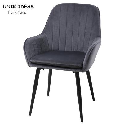 China Grey Velvet Nordic Dining Chair with Armrest Metal Leg 46cm Seat Height Foam for sale