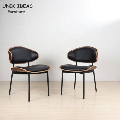 China Nordic Leather Metal Leg Dining Chair Walnut Bent Wood 52x54.5x75cm for sale