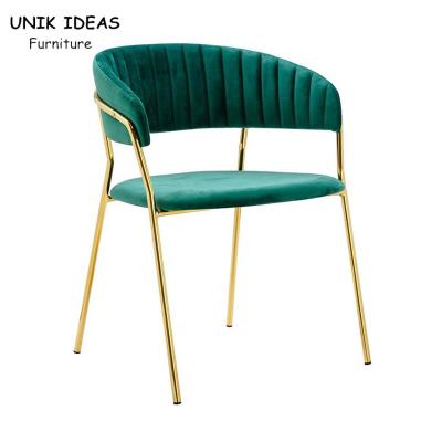 China Velvet Round Back Dining Chair with Arms Steel Legs 50x55x80cm 200kg Capacity for sale