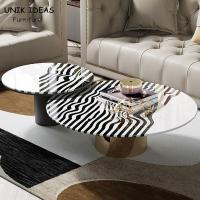 China Light Luxury Zebra Stripes Steel Coffee Table Set Round H45cm 60cm for sale