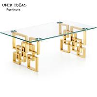 China Vintage Gold Coffee Table 48x24x16 Inch 200lb Capacity Clear Glass Top Stainless Steel for sale