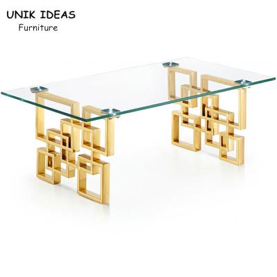 China Vintage Gold Coffee Table 48x24x16 Inch 200lb Capacity Clear Glass Top Stainless Steel for sale