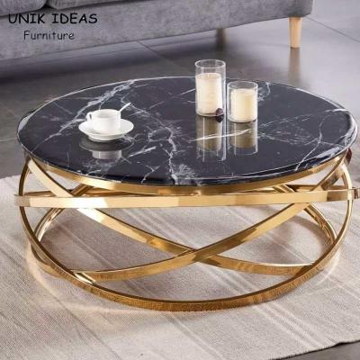 China Luxury Marble Coffee Table Stainless Steel Frame Dia 80cm for Living Room for sale