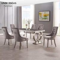 China Marble Luxury Dining Table and Chairs Set for 6 People Stainless Steel 200x100x75cm for sale