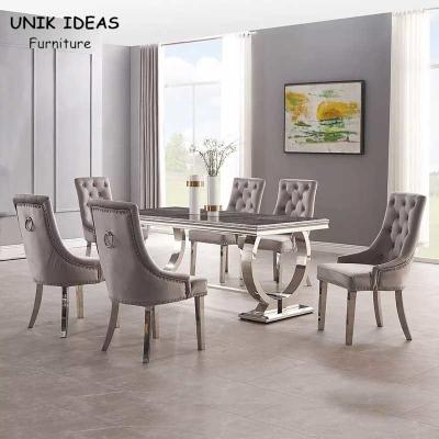 China Marble Luxury Dining Table and Chairs Set for 6 People Stainless Steel 200x100x75cm for sale