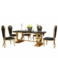 China Rectangle Shape Dubai 8 Seater Marble Dining Table Set Stainless Steel Base With Chairs for sale