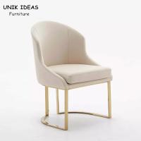 China Beige Leather Dining Chair with Gold Stainless Steel Frame 58x54x86 cm for sale