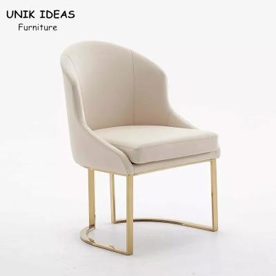 China Beige Leather Dining Chair with Gold Stainless Steel Frame 58x54x86 cm for sale
