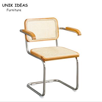 China Nordic Natural Rattan Armchair 83cm Height Restaurant Cafe Dining Chair Stainless Steel Frame for sale