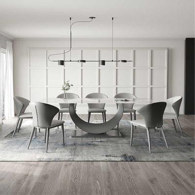 China Modern Slate Stone Top Dining Table Moon Design 12mm Thick Stainless Steel Base 4 Seater for sale