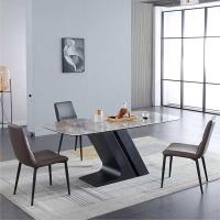 China Modern Dining Room Set 6 Chairs Sintered Stone Top Table 180x90x75cm Stainless Steel Base for sale