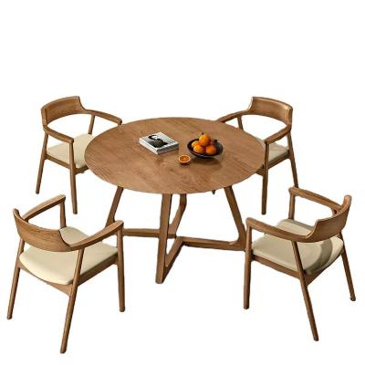 China Round Nordic Wooden Dining Table and Chairs Set Modern Home Furniture 5 Piece for sale