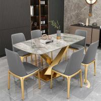 China Slate Rectangular Luxury Dinner Table Set with 6 Chairs 120-160cm Sintered Stone for sale