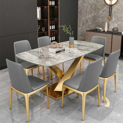 China Slate Rectangular Luxury Dinner Table Set with 6 Chairs 120-160cm Sintered Stone for sale