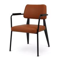 China Powder Coated Steel Frame PU Leather Dining Chair 585mm Width Modern Restaurant Armchair for sale