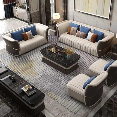 China Italian Luxury 6 Piece Sectional Leather 1+2+3 Sofa Set Custom Color Solid Wood for sale